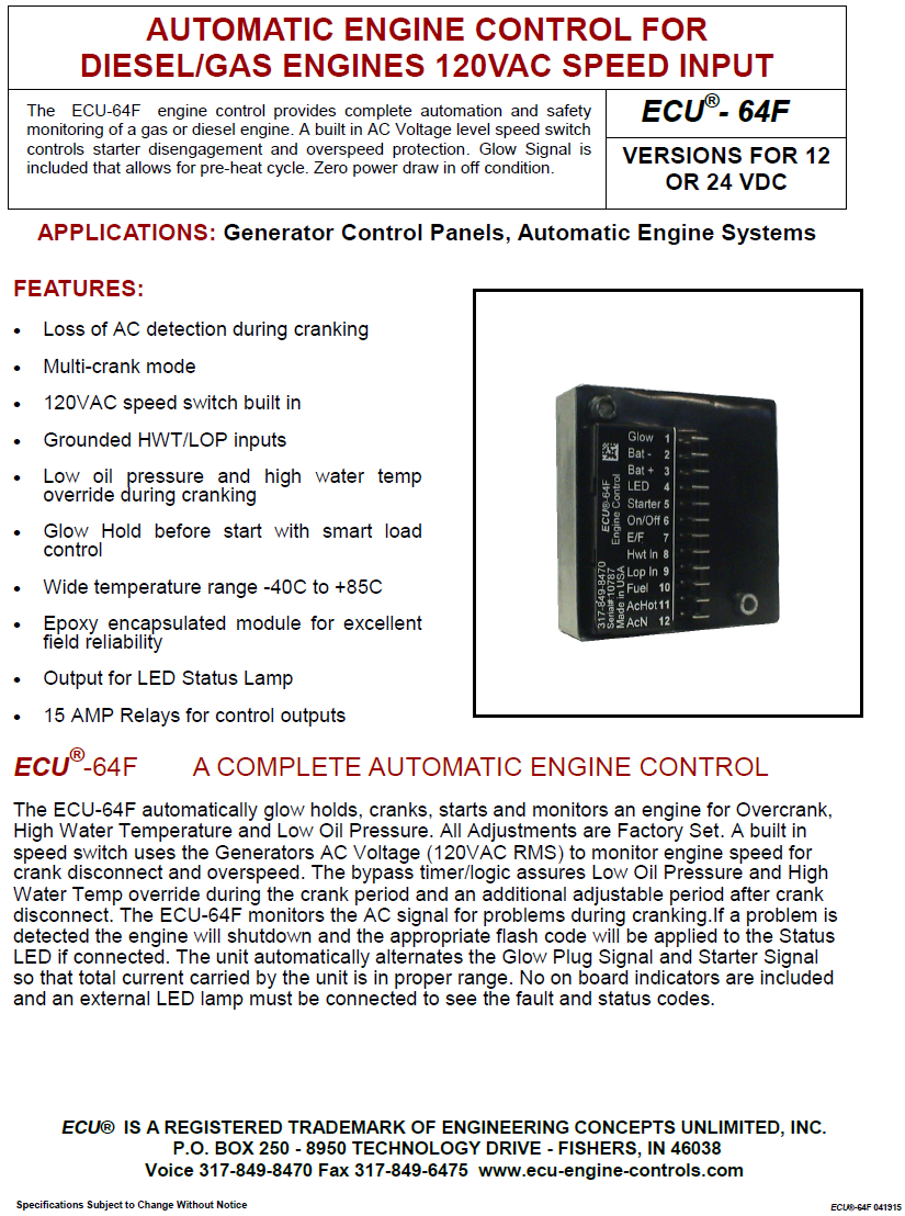Ecu-64F – Engineering Concepts Unlimited Inc.